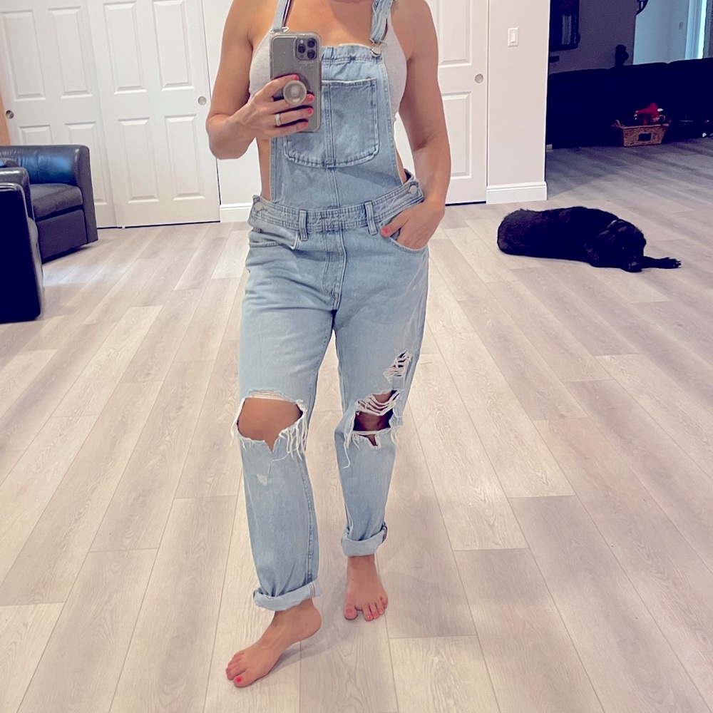 Distressed Jean Overalls - Gem